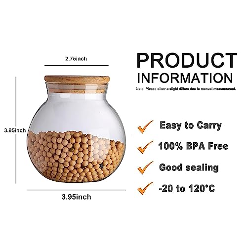 Aurfedes Set of 2 round glass jars with Bamboo lid β 17oz wedding candy jar kitchen Storage jar, perfect for tea, biscuits, cereals, flour, beans, spices, coffee beans etc (2PCS)
