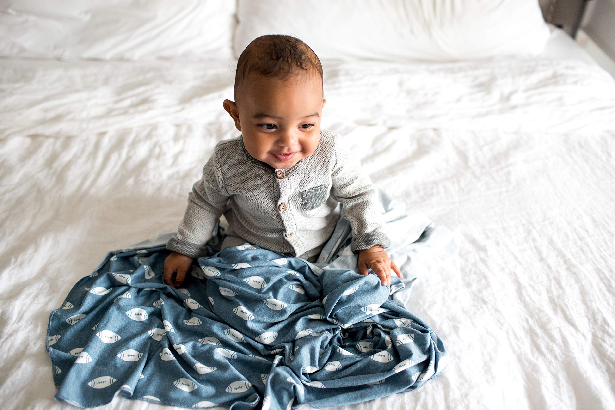 Large Premium Knit Baby Swaddle Receiving Blanket "Quarterback" by Copper Pearl
