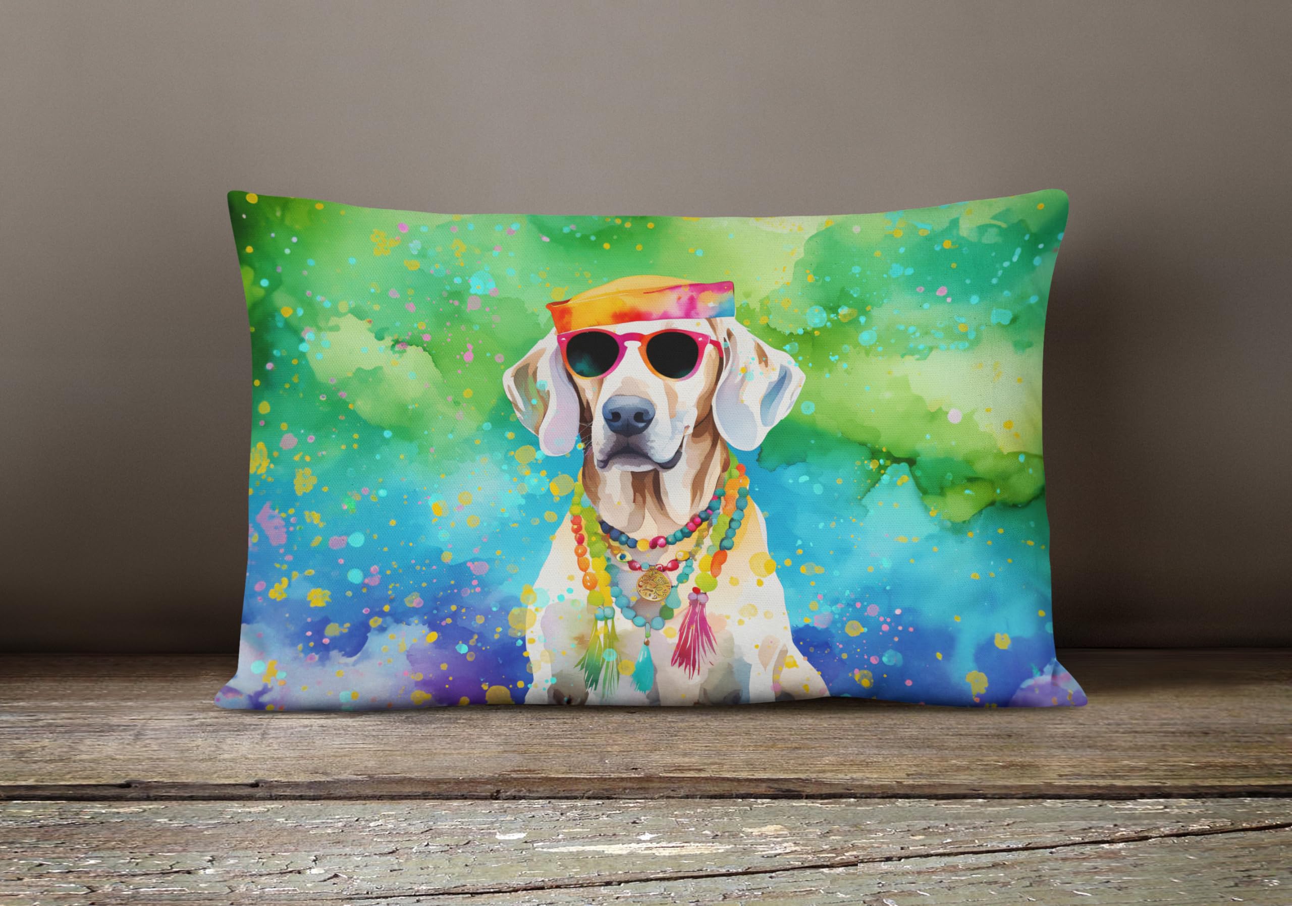 Caroline's Treasures DAC2565PW1216 Weimaraner Hippie Dawg Fabric Decorative Pillow Machine Washable, Indoor Outdoor Decorative Pillow for Couch, Bed or Patio, 12HX16W
