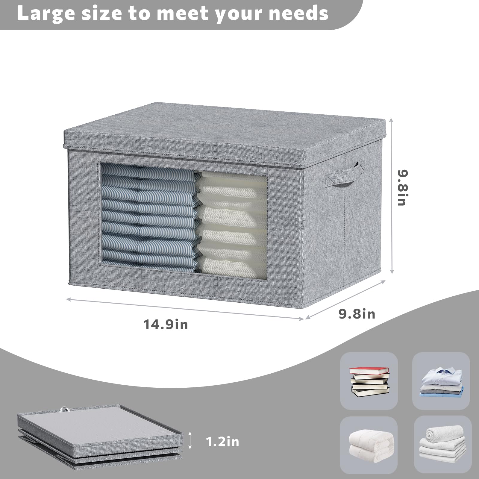 Storage Bins with Lids,Transparent Window Fabric Storage Boxes,Foldable Storage Baskets with Handles,closet organizers and storage bins for Clothes,Books,Yarn,Home,Office