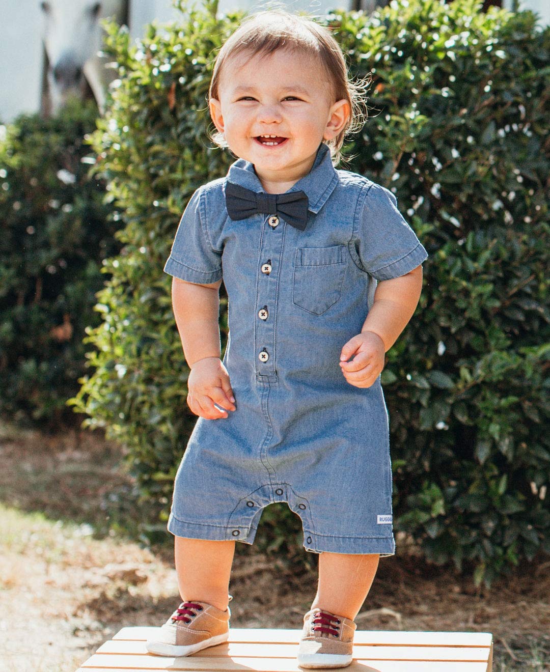RUGGEDBUTTS® Baby/Toddler Boys Light Wash Denim Romper - 6-12m
