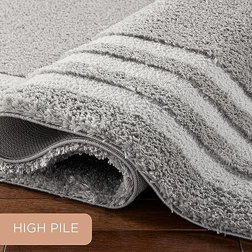 TOWN & COUNTRY EVERYDAY Cloud Shag Plush Border Area Rug with High-Low Pile, Grey, 7'10"x10'2"