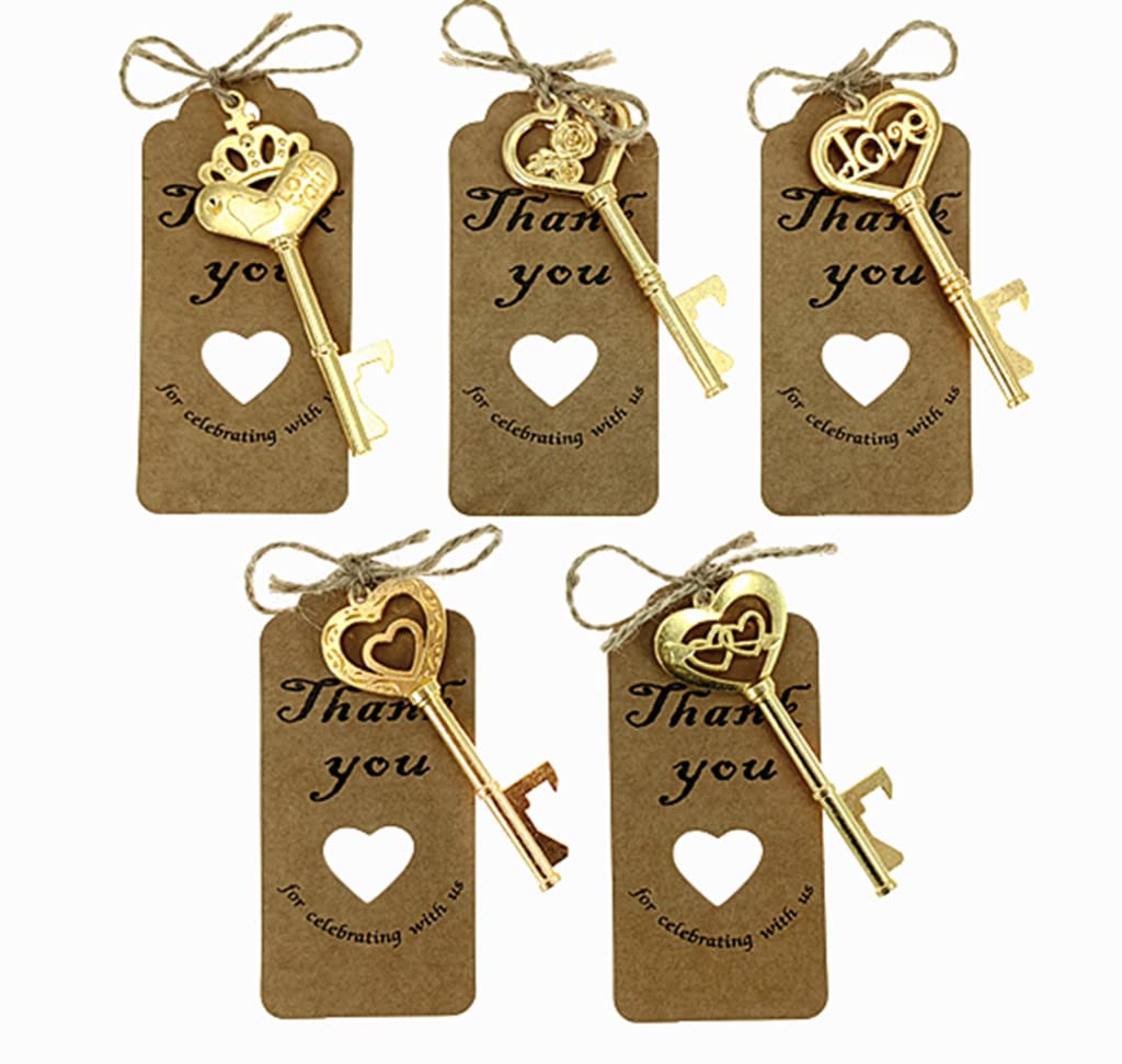 50pcs Skeleton Key Bottle Opener Bridal Shower Wedding Party Favor Souvenir Gift with Escort Tag and Jute Rope(Golden)