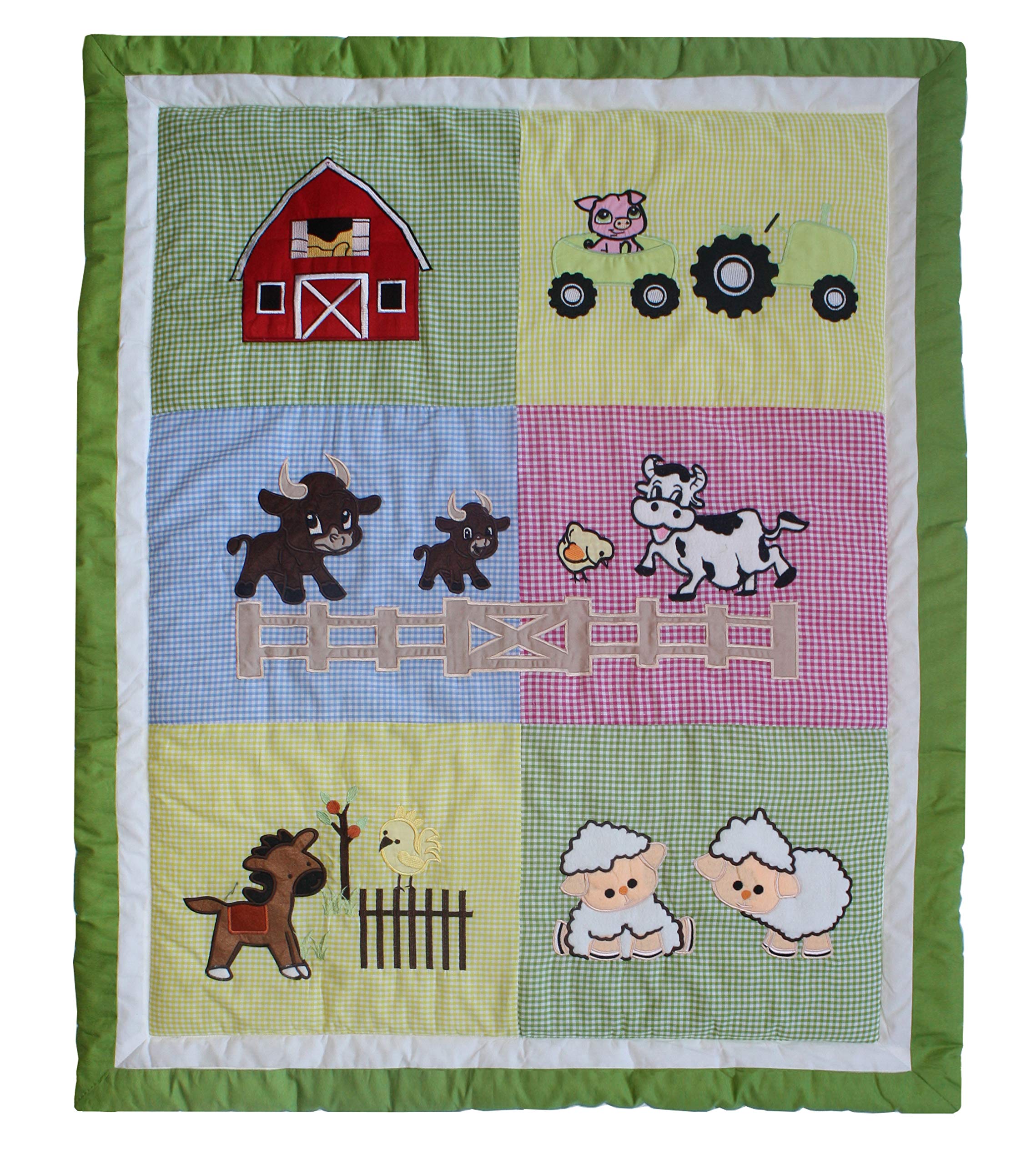 BabyFad Barnyard Farm Animals Nursery Baby with Musical Mobiile 9 Piece Baby Crib Bedding Set 100% Cotton