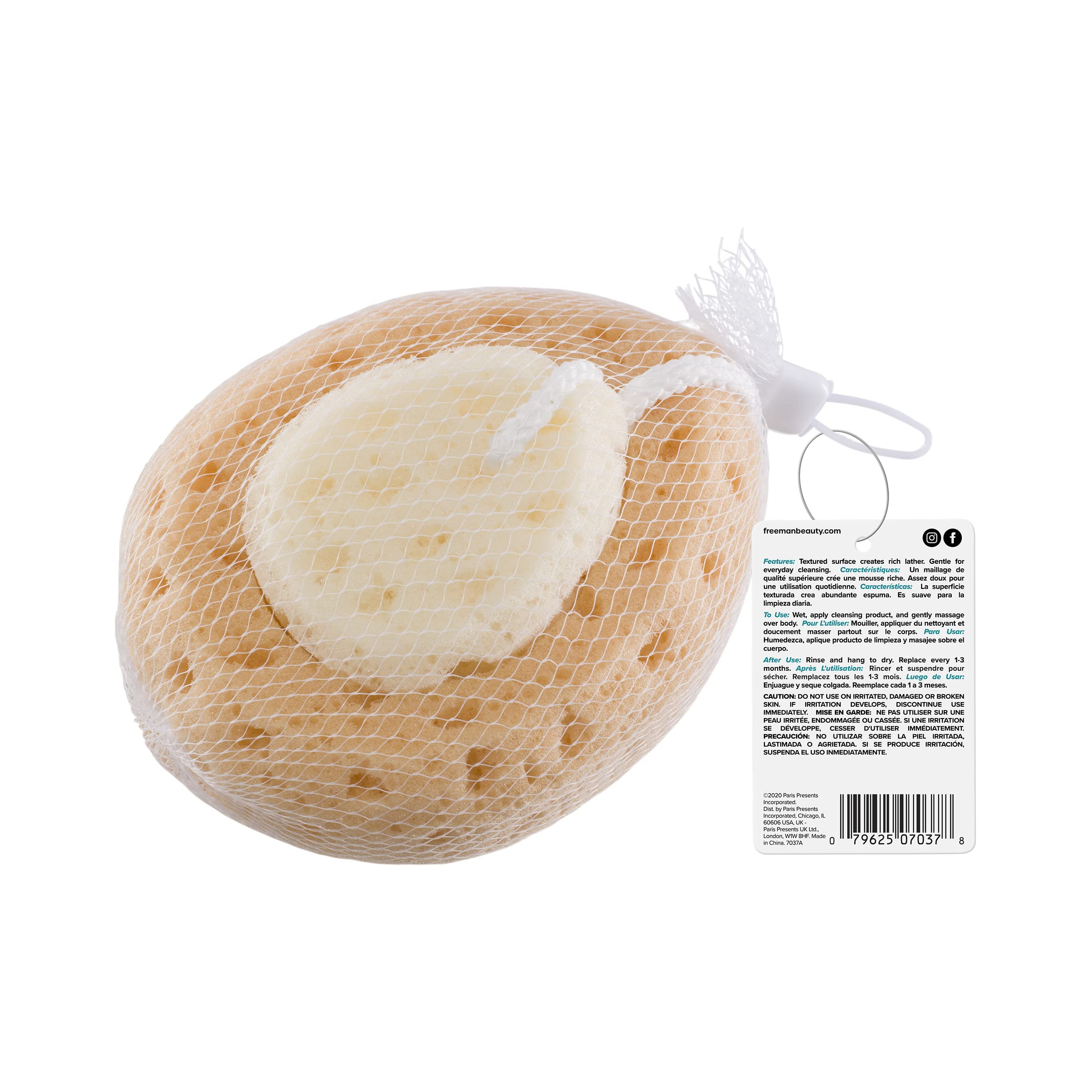 Freeman Faux Sea Sponge Set, Bath & Shower Sponge, Deep Cleansing Bath Sponge for Face & Body, Pairs with Face Cleanser & Body Wash, Multitasking Bath Accessory, Cruelty Free, 3 Count