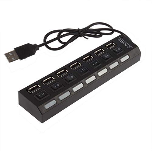 Lysee Data Cables - USB 3.0 HUB 2.0 HUB 7 Ports LED USB 2.0 Adapter Hub Power on/Off Switch for PC Computer - (Color: Black)