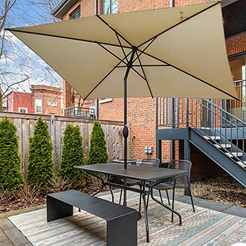 Abba Patio 6.5 x 10ft Rectangular Patio Umbrella Outdoor Market Table Umbrella with Push Button Tilt and Crank for Garden, Lawn, Deck, Backyard & Pool, Beige