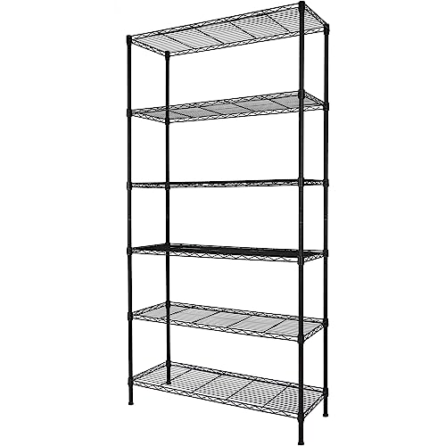 6-Shelf Adjustable Heavy Duty Storage Shelving Unit, Metal Organizer Wire Rack for Laundry Bathroom Kitchen Pantry Closet No Wheels, Black