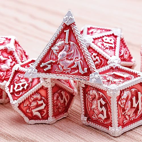 AUSTOR 7-Die Metal DND Dice Set Dungeons and Dragons Dice with Box Roll Playing Game Dice Polyhedral Dice D20 D12 D10 D% D8 D6 D4 Metal Dice for Pathfinder Warhammer MTG RPG Board Games
