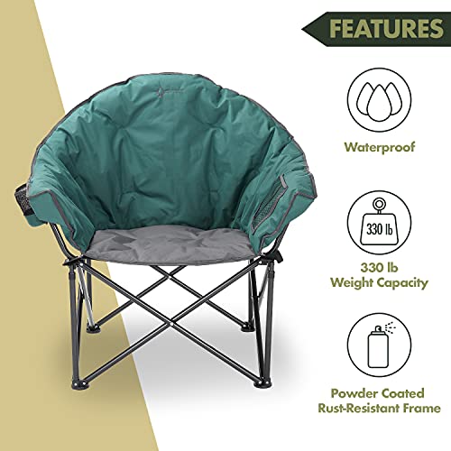 ARROWHEAD OUTDOOR Oversized Heavy-Duty Club Folding Camping Chair w/External Pocket, Cup Holder, Portable, Padded, Moon, Round, Saucer, Supports 330lbs, Carrying Bag, USA-Based Support