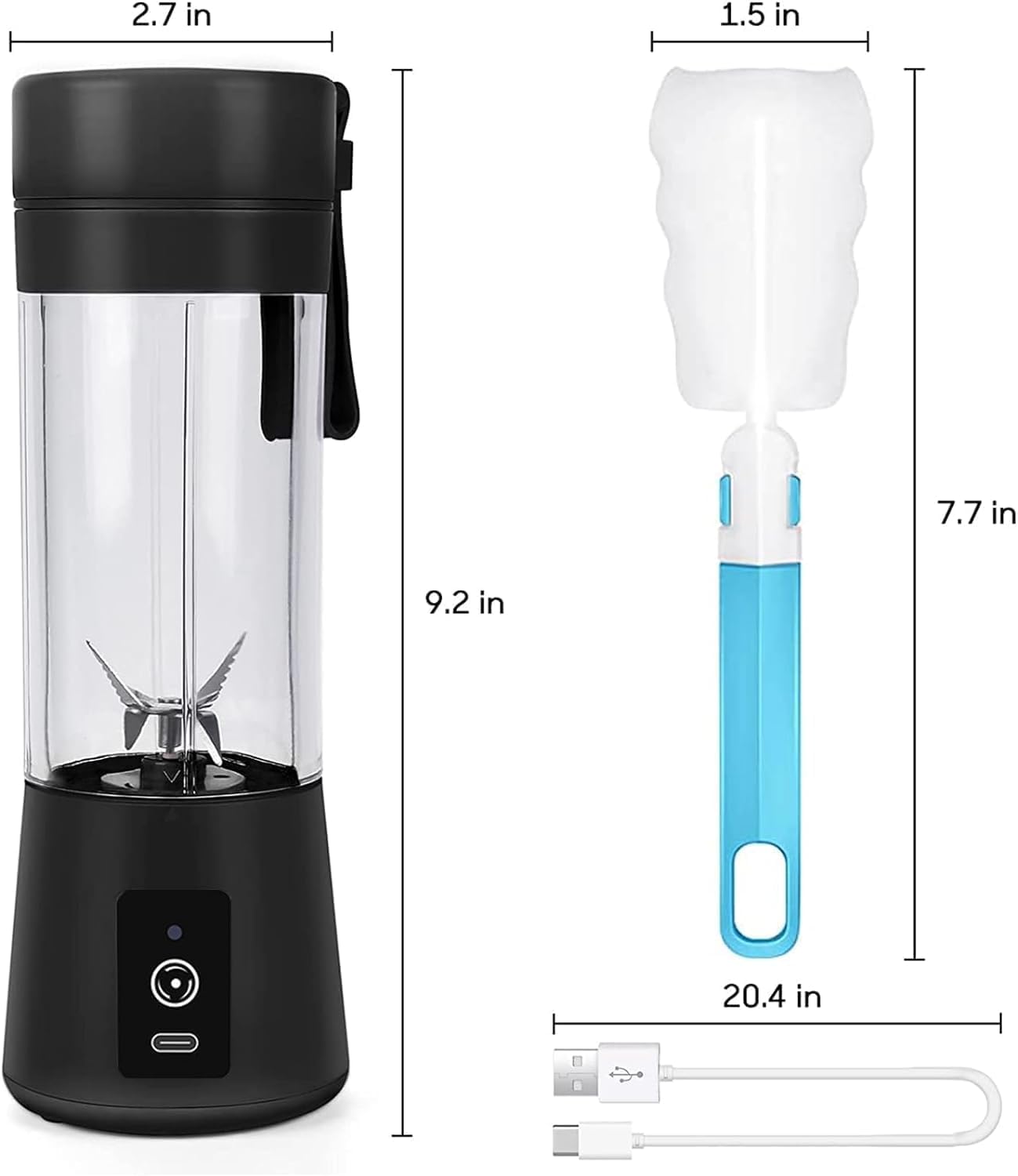 Portable Blender, Blender for Shakes and Smoothies, Personal Blender, Mini Shakes Juicer Cup 380ml USB Rechargeable with 6 Stainless Steel Blades for Kitchen,Sport and Travel, Black HSZZB X0316