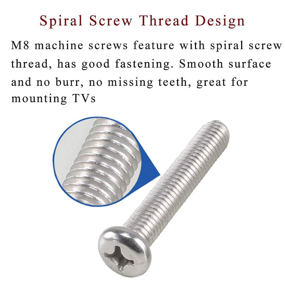 M8-1.25 x 45mm 304 Stainless Steel Cross Phillips Machine Screw Bolt for Samsung KS8000 Series TV Wall Mount Bracket, Fully Threaded 25pcs