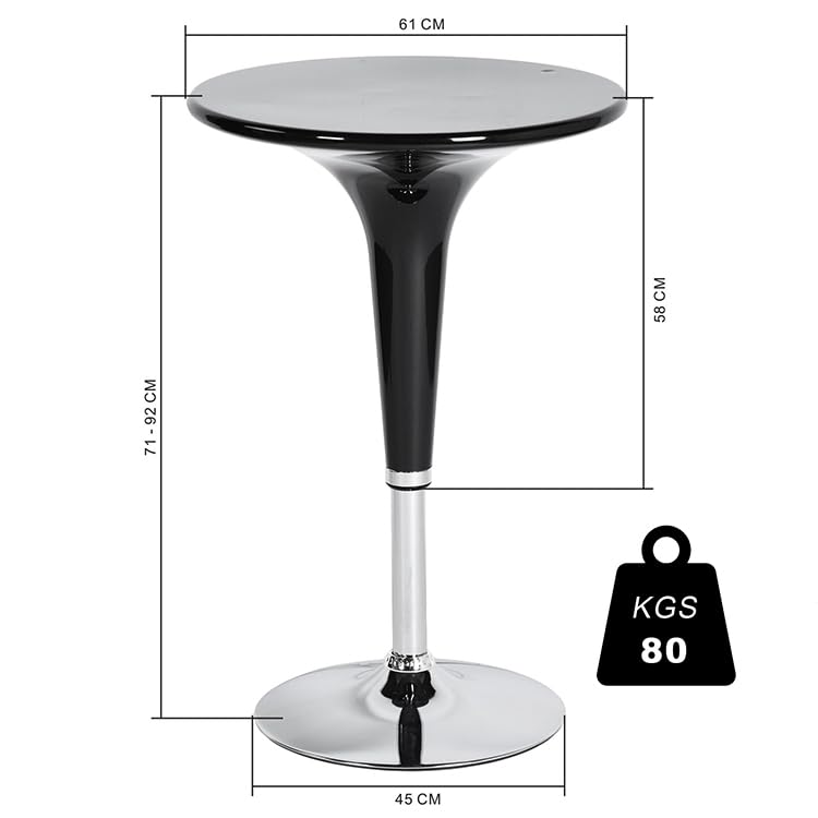 AMNOOL 24 Inch Round Bar Table High Cocktail Table Adjustable Height Margarita Cocktail Glass Shape with Round Metal Base for Living Room, Bar, Cafe (Black)