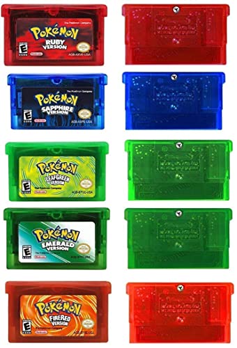 5Pcs (Ruby,Sapphire,Emerald,Fire Red,Leaf Green)GBA Game, Monster Third-Party Cards Gameboy Cartridge Compatible with GBA/GBM/SP/NDS/NDSL(Reproduction Game Cards)