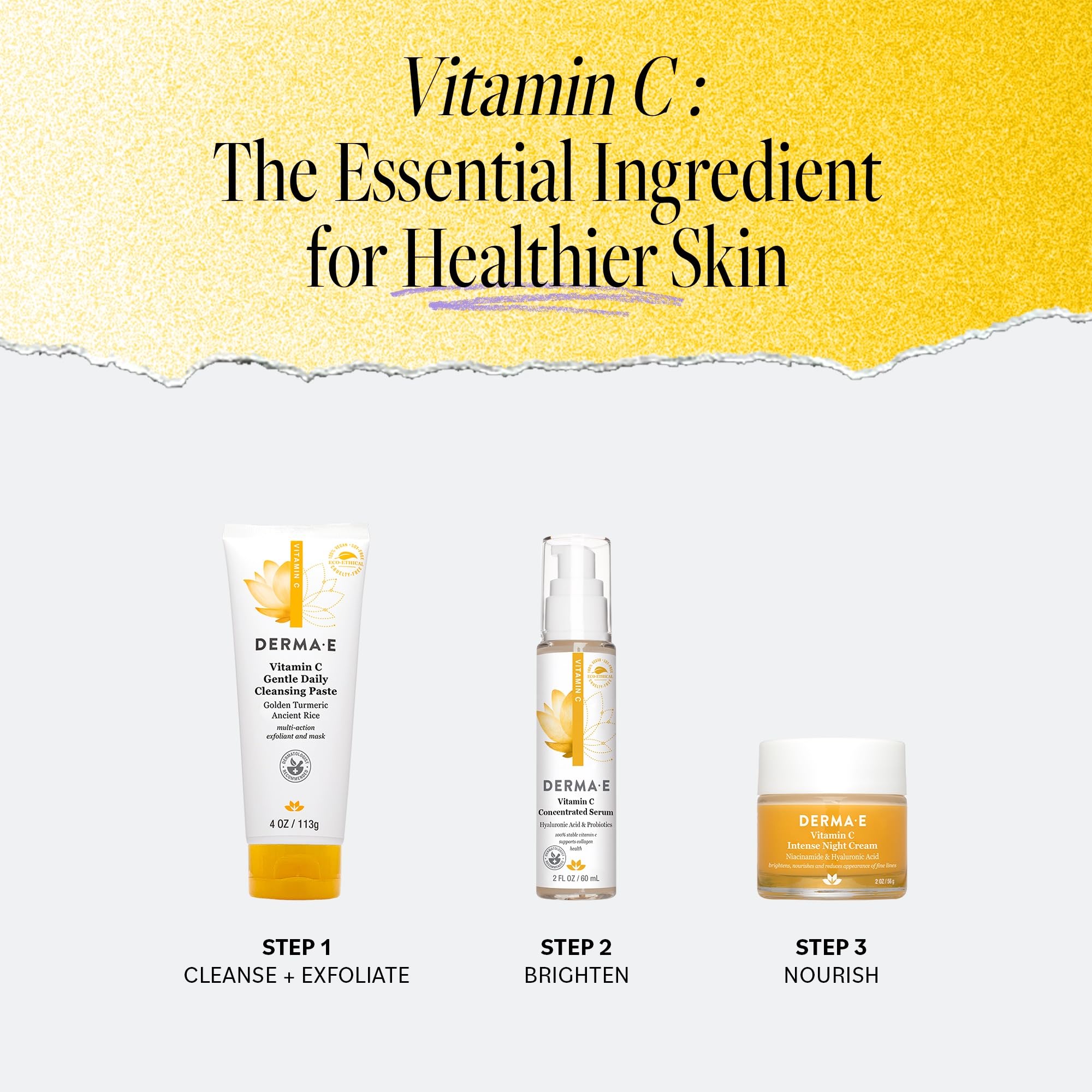 Derma E Vitamin C Gentle Daily Cleansing Paste – Vitamin C Face Mask or Cleanser with Turmeric - Facial Mask Brightens & Clarifies, 4.0 Oz