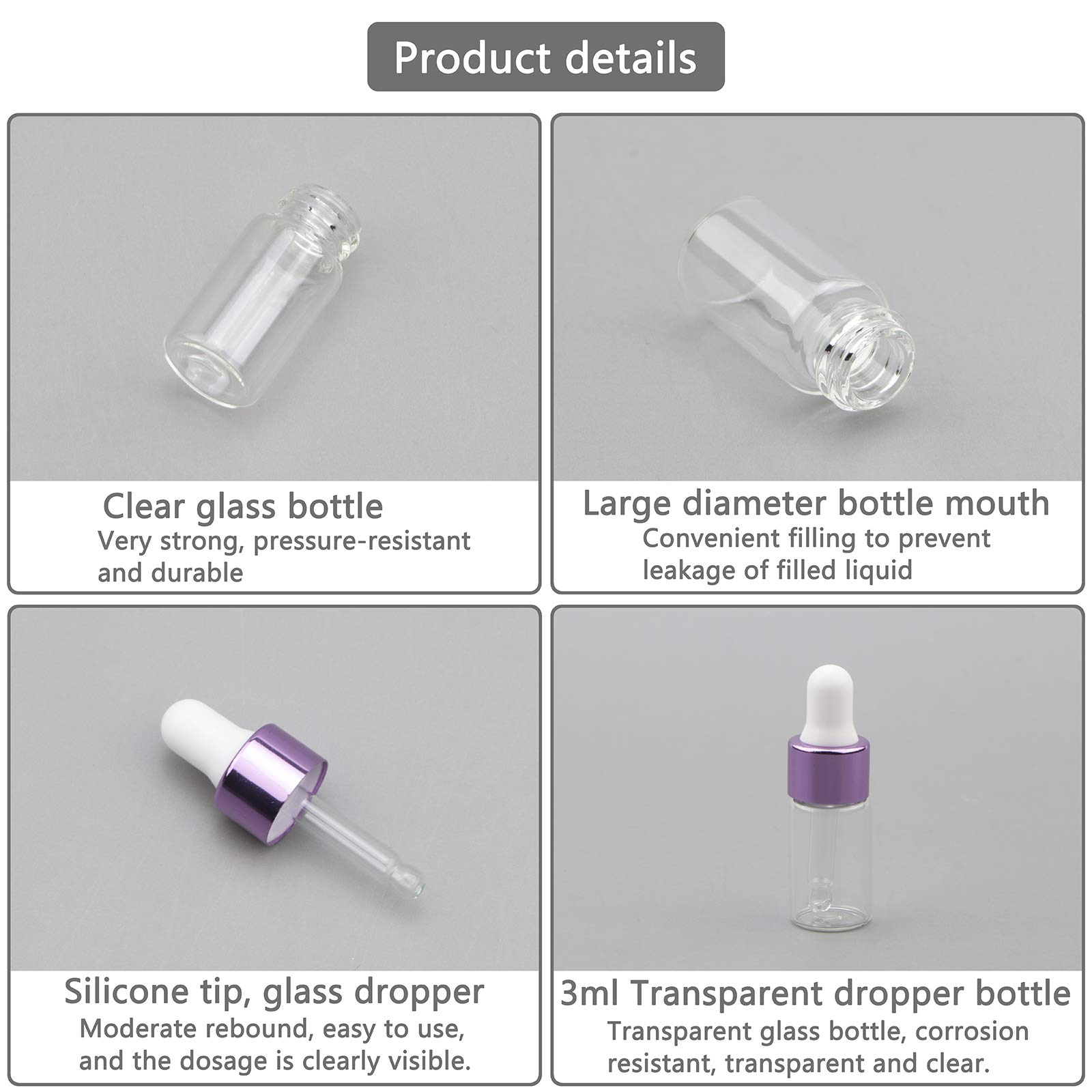 Kesell 15 Pcs Sample Dropper Bottles, 3ml Clear Mini Dropper Bottles with 3 Pcs Plastic funnels for Traveling Essential Oils DIY Cosmetic Liquid Sample Perfume