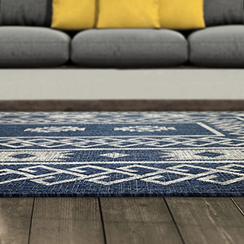 Antep Rugs Patio 8x10 Outdoor/Indoor Southwest Aztec Native Area Rug (Blue, 7'10" x 10')