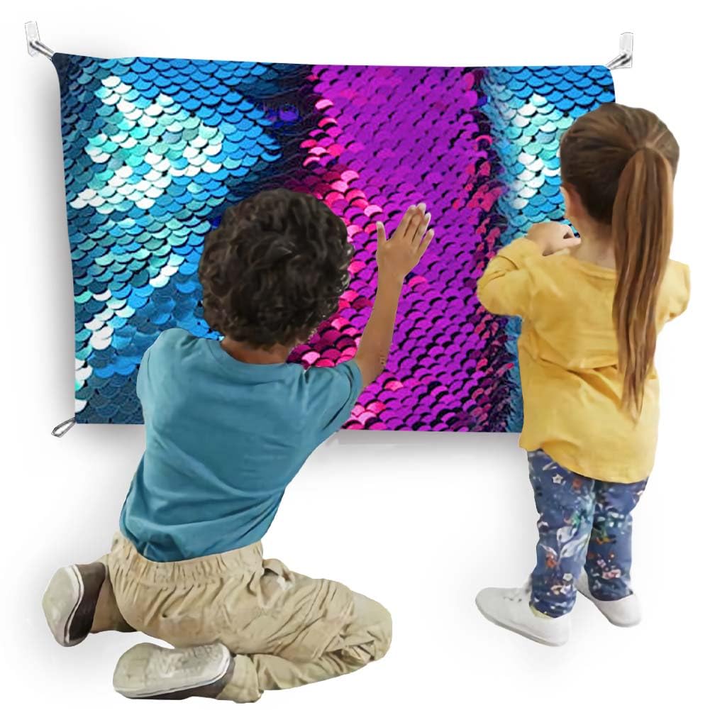 5MM Not Falling Sensory Wall for Kids Sequin Flip Fabric High Density Reversible Sensory Graffiti Fabric Sequin Fabric by The Yard Mermaid Fabric Purple to Blue-0.5yd, 50” x 18”