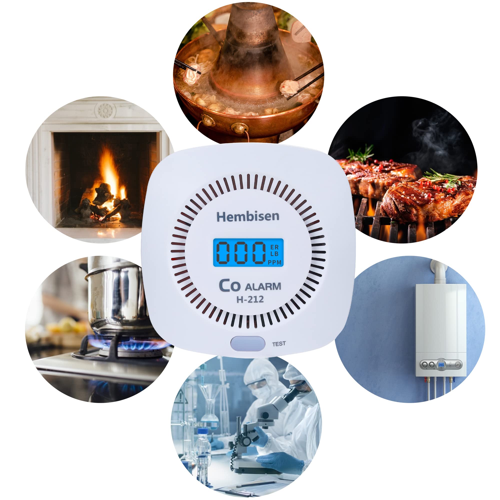 3 Packs Carbon Monoxide Detectors - Hembisen CO Alarm Detector Monitor Battery Operated with Digital Display for House Kitchen Restaurant Hotel Office