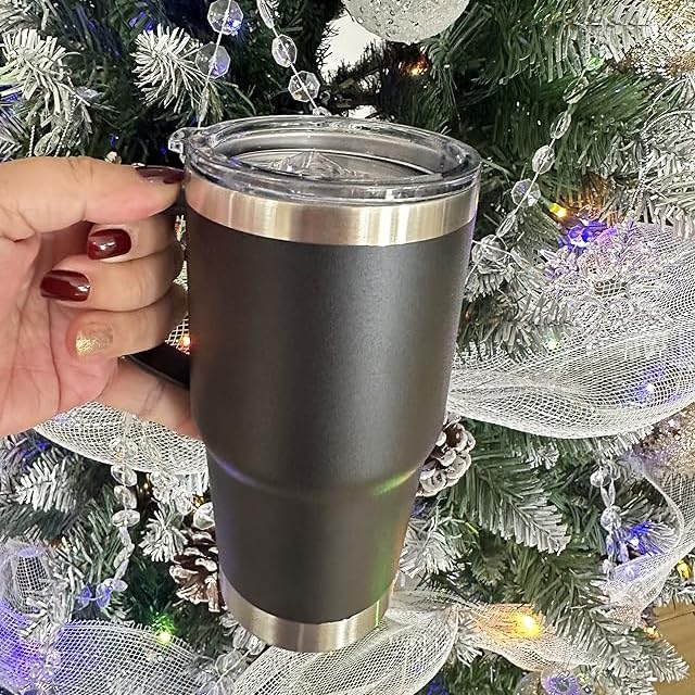 Abbrevi 20 oz Stainless Steel Tumbler with Handle Metal Insulated Coffee Travel Mug with Handle Double Wall Tumbler Cup with Lid and Straw, Black 1 Pack