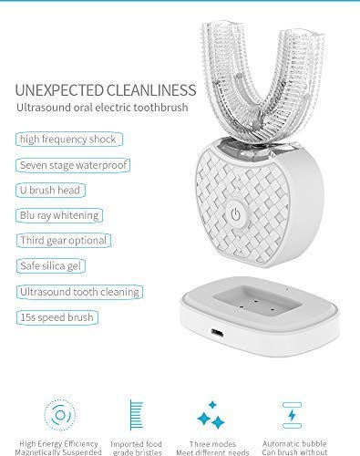 Ultrasonic Toothbrush, Automatic Toothbrush 360° Electric Sonic Toothbrush Teeth Whitening Kit with LED Light, Lebond Manual Toothbrush Teeth Whitening,White