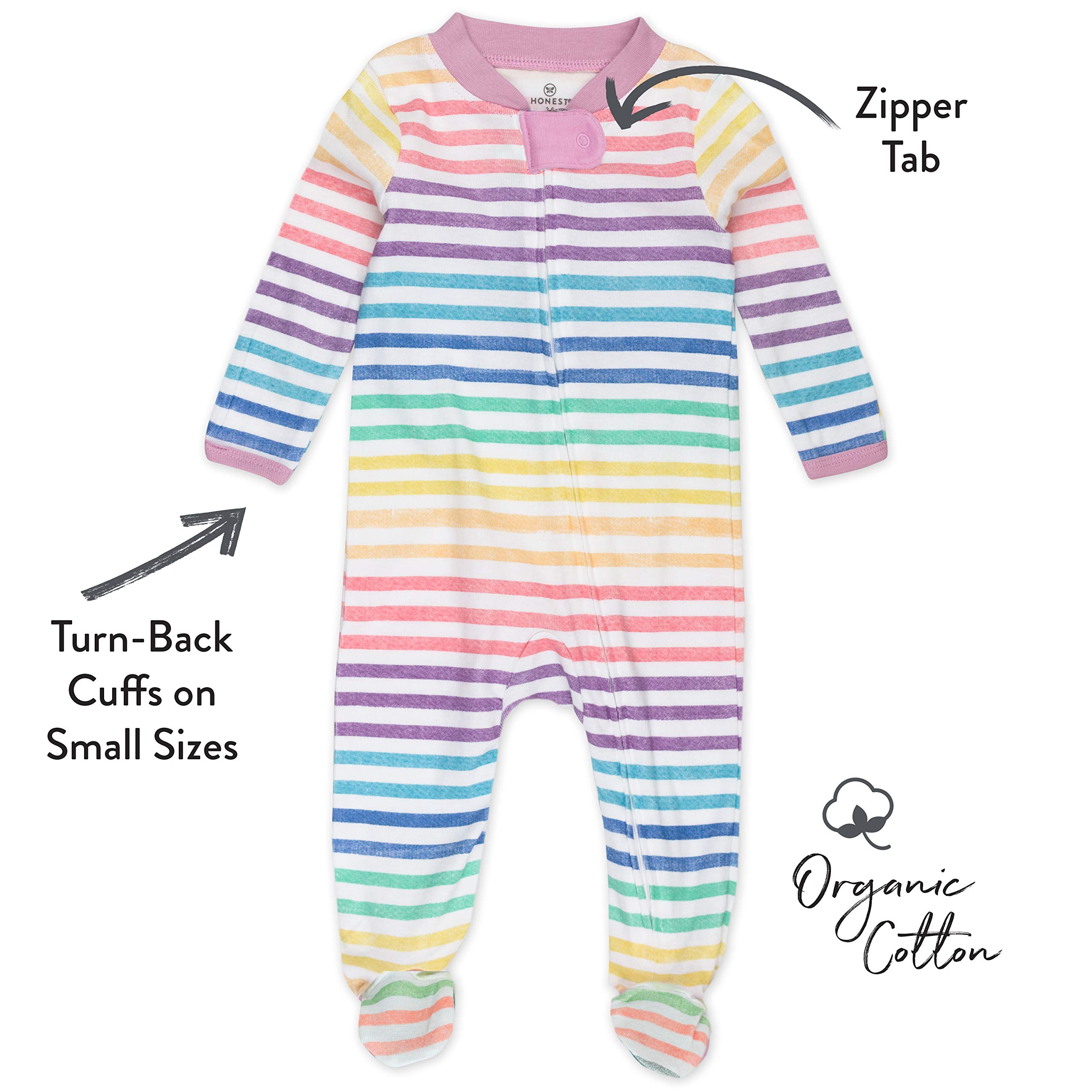 HonestBaby 1-Pack Sleep & Play Footed One-Piece Pajama Sleeper 100% Organic Cotton, Baby Girls, Rainbow Stripe, 0-3 Months
