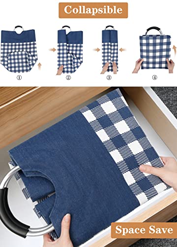 BlissTotes Large Laundry Basket Laundry Hamper Bag Washing Bin Clothes Bag Collapsible Tall With Handles Waterproof Travel Bathroom College Essentials Storage For College Dorm, Family (Blue, M)