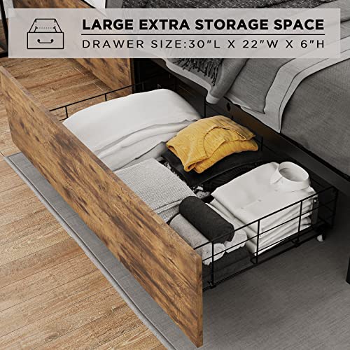 AMERLIFE Queen Bed Frame with 4 XL Storage Drawers, Storage Platform Bed with Wooden Headboard & Footboard, No Box Spring Needed, (BT-829Q)