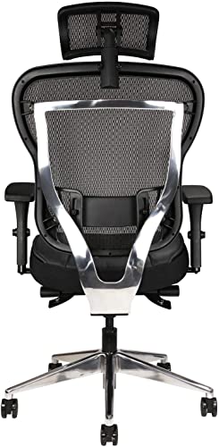 Oak Hollow Furniture Aloria Series Office Chair Ergonomic Executive Computer Chair Genuine Leather Seat Cushion, Mesh Back Adjustable Lumbar Support Swivel Tilt High-Back (Black, Tall, Headrest)