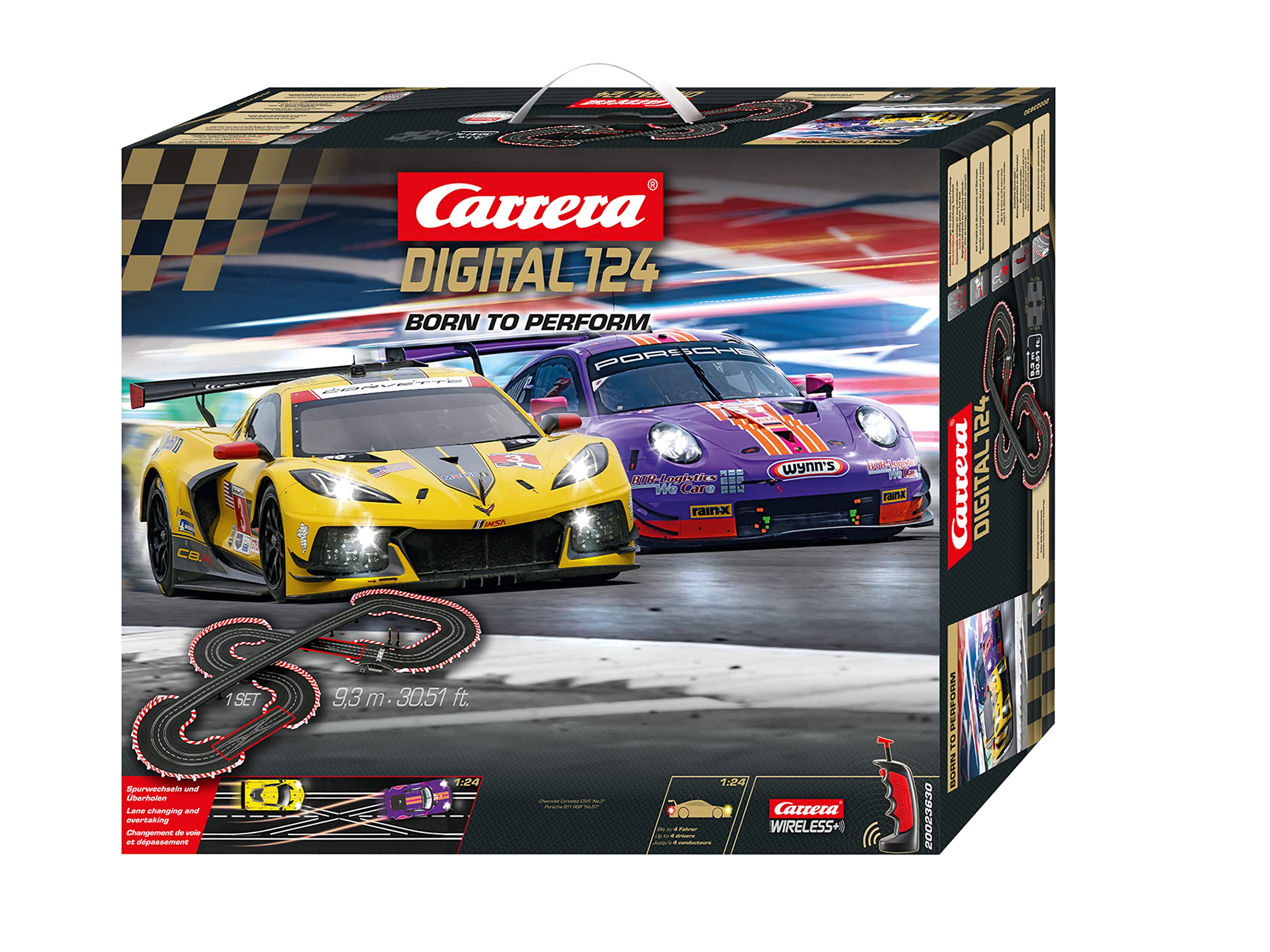 Carrera Digital Electric Slot Car Racing Track Set Includes Two Cars & Two Dual-Speed, D124 Born to Perform