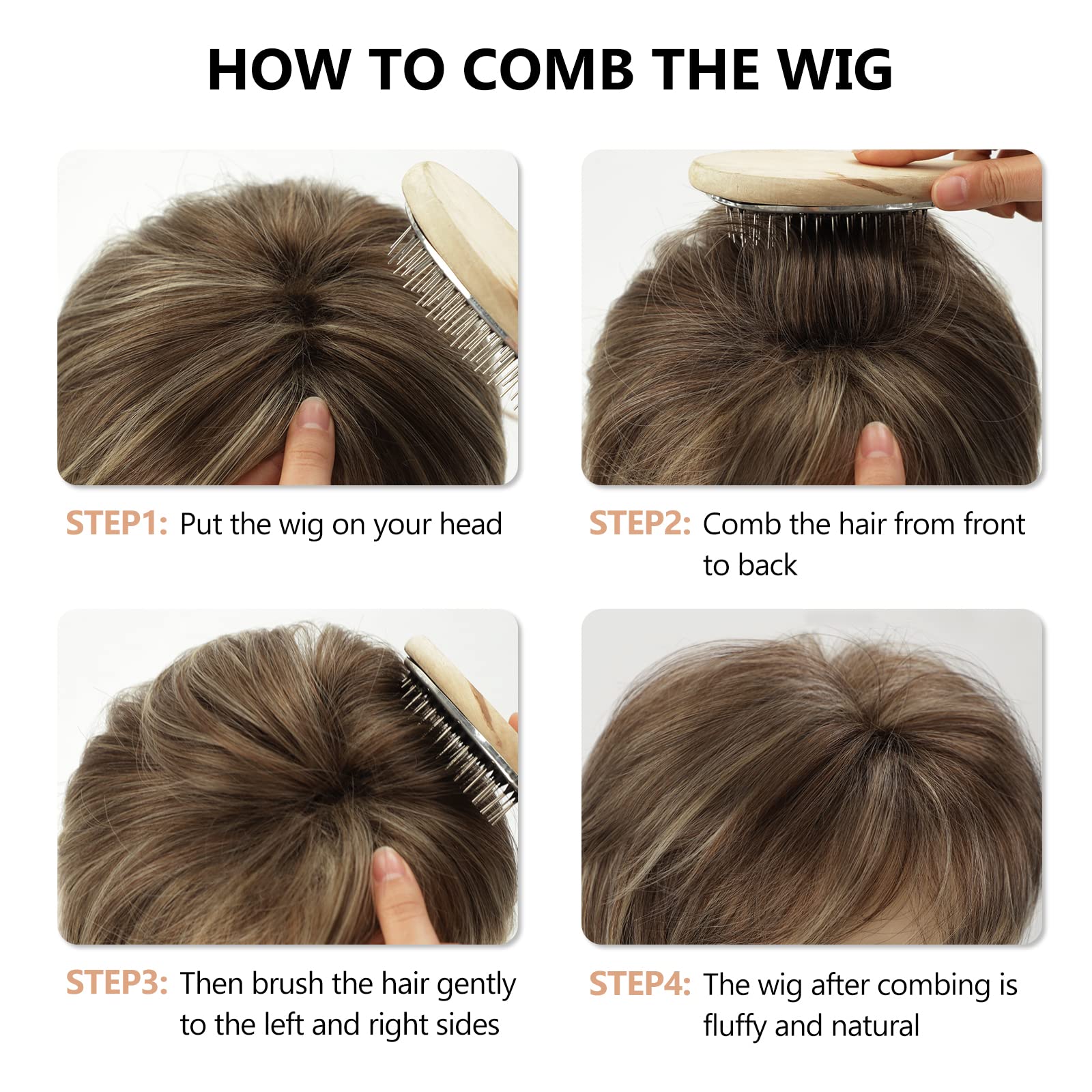 SEVENCOLORS Short Hair Wigs with Bangs Dark Brown Mixed Blonde Pixie Cut Wig for Women Straight Synthetic Fiber Wigs