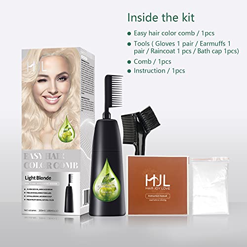 HJL Hair Color Permanent Hair Dye Cream with Comb Applicator Ammonia Free Hair Coloring Kit, Light Blonde, Pack of 1
