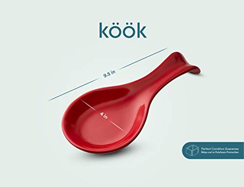 Ceramic Spoon Rest, by Kook, Spoon Rest for Stovetop, Kitchen Decor, Farmhouse Kitchen Decor, Ladle, Utensil Holder, Dishwasher Safe, for Home and Coffee Bar Accessories, Set of 2 (Cherry)