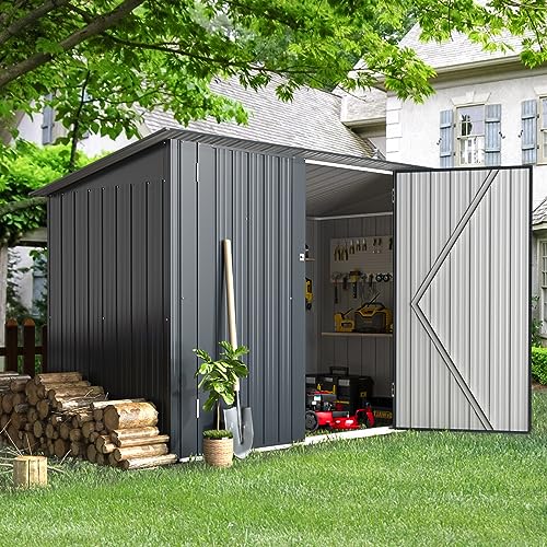 AECOJOY Storage Shed, 3 x 7 Ft Horizontal Bike Sheds & Outdoor Storage, Small Metal Outdoor Storage Cabinet for Garden