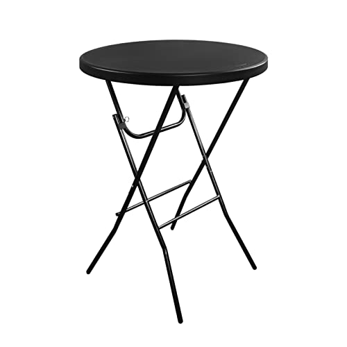 Byliable 32in Cocktail Table High Top Folding Table, Portable Bar Height Folding Table Round with Removable Legs, Indoor Outdoor Banquet Table for Parties, Commercial, Speech, School- Granite Black
