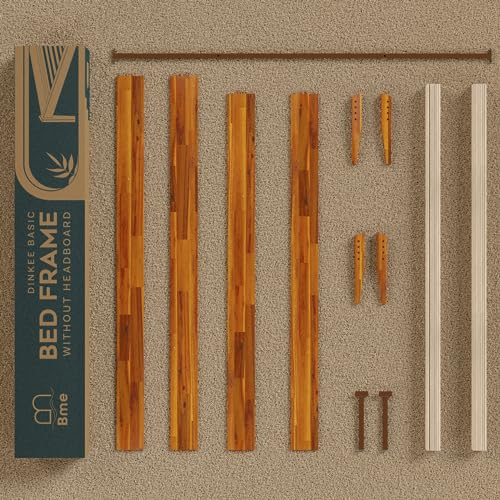 Bme Dinkee 15 Inch Signature Bed Frame Without Headboard - Modern & Minimalist Style with Acacia Wood - 12 Strong Wood Slat Support - Easy Assembly - No Box Spring Needed - Caramel, King