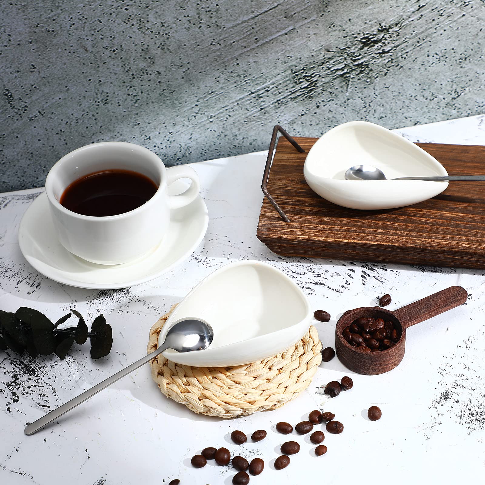 4 Pieces Coffee Spoon Rest and Spoon Small Teaspoon Holder Ceramic Coffee Spoon Rest for Coffee Bar Coffee Stirrers Holder for Coffee Station Kitchen Accessories nice Present for Coffee Lovers