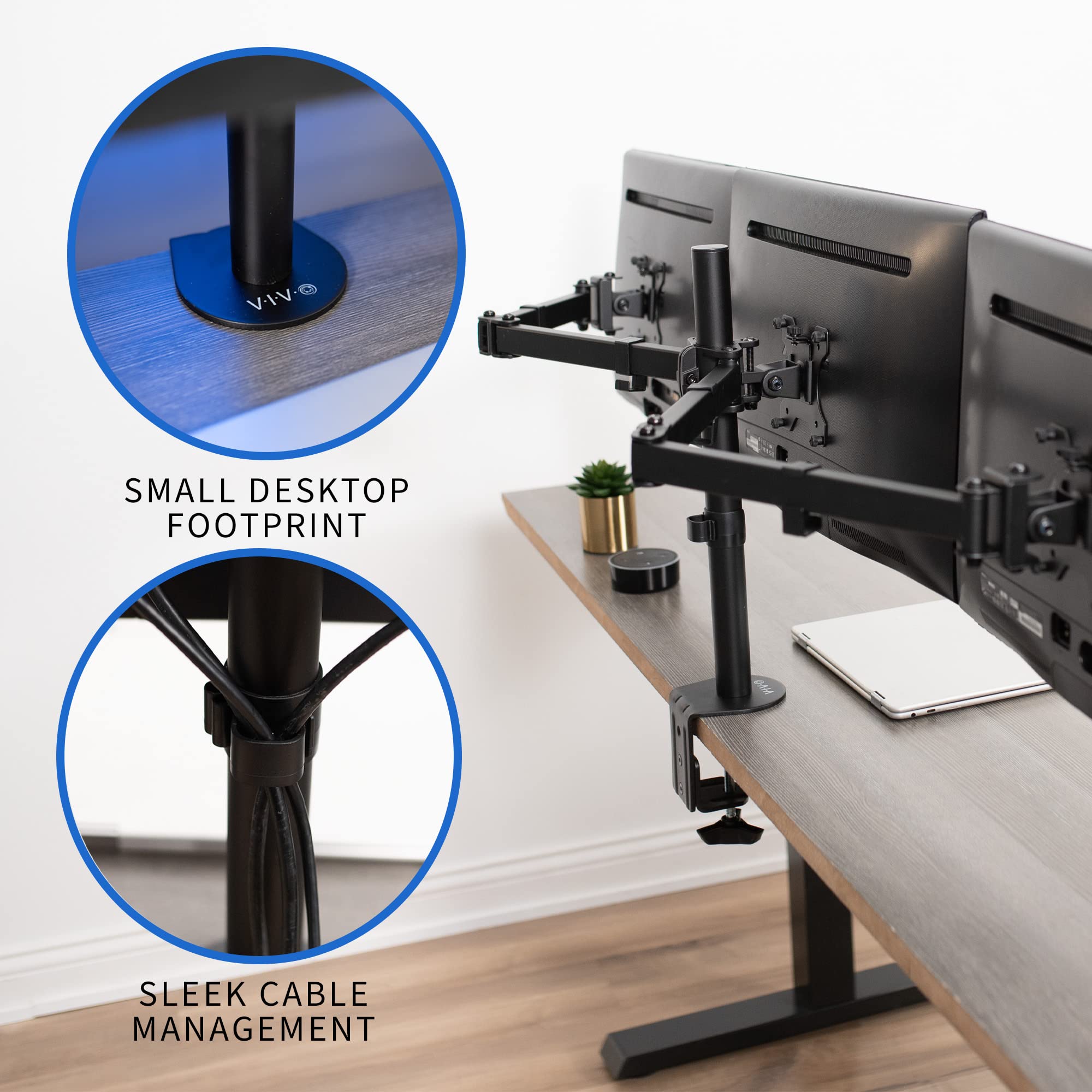 VIVO Triple Monitor Adjustable Desk Mount, Articulating Tri Stand, Holds 3 Screens up to 24 inches, Black, STAND-V003Y