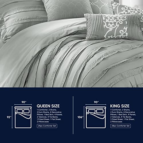 Chic Home Hailee 24 Piece Comforter Complete Bed in a Bag Sheet Set and Window Treatment, Queen, Teal
