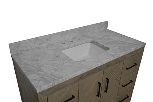 Peyton 48-inch Bathroom Vanity (Carrara/Gray Oak): Includes Gray Oak Cabinet with Stunning Carrara Marble Countertop and White Ceramic Sink