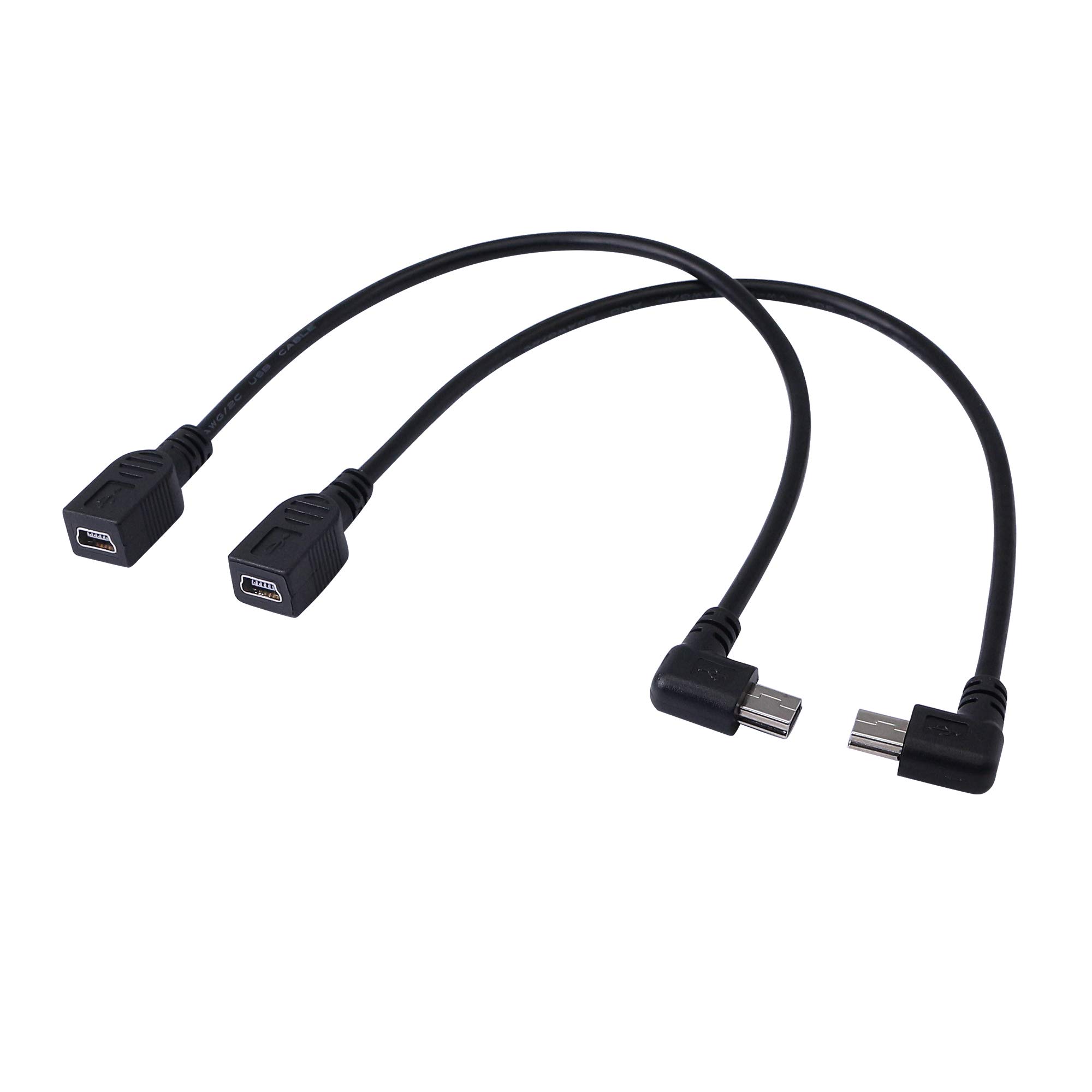 CERRXIAN 9Inch Mini USB Cable Combo Mini USB Female to Right Angle & Left Angle Male Data Sync and Charge Extension Cable (Black)(2-Pack) RL