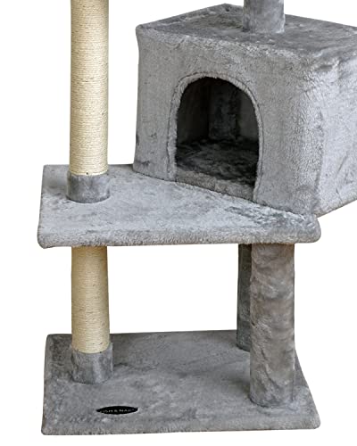 FISH&NAP Cat Tree for Indoor Cat Tower Cat Condo Sisal Scratching Posts with Jump Platform Cat Furniture Activity Center Play House Grey