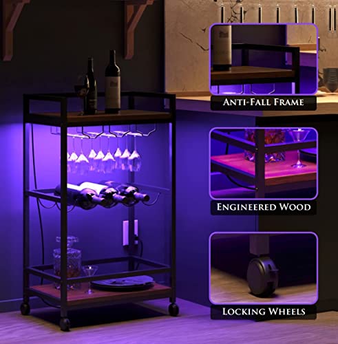 Boss Premium® BarUSA™ LED Bar Cart for Home Mini Portable Wine Bar Coffee Carts Small Mobile Serving Stand Liquor Beverage Drink Tea Alcohol Kitchen Rolling Cart - Designed in USA (Patented)