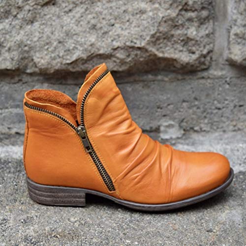 Padaleks Women's Low Chunky Heel Round Toe Side Zipper Ankle Boots Faux Leather Retro Short Booties Dressy Shoes