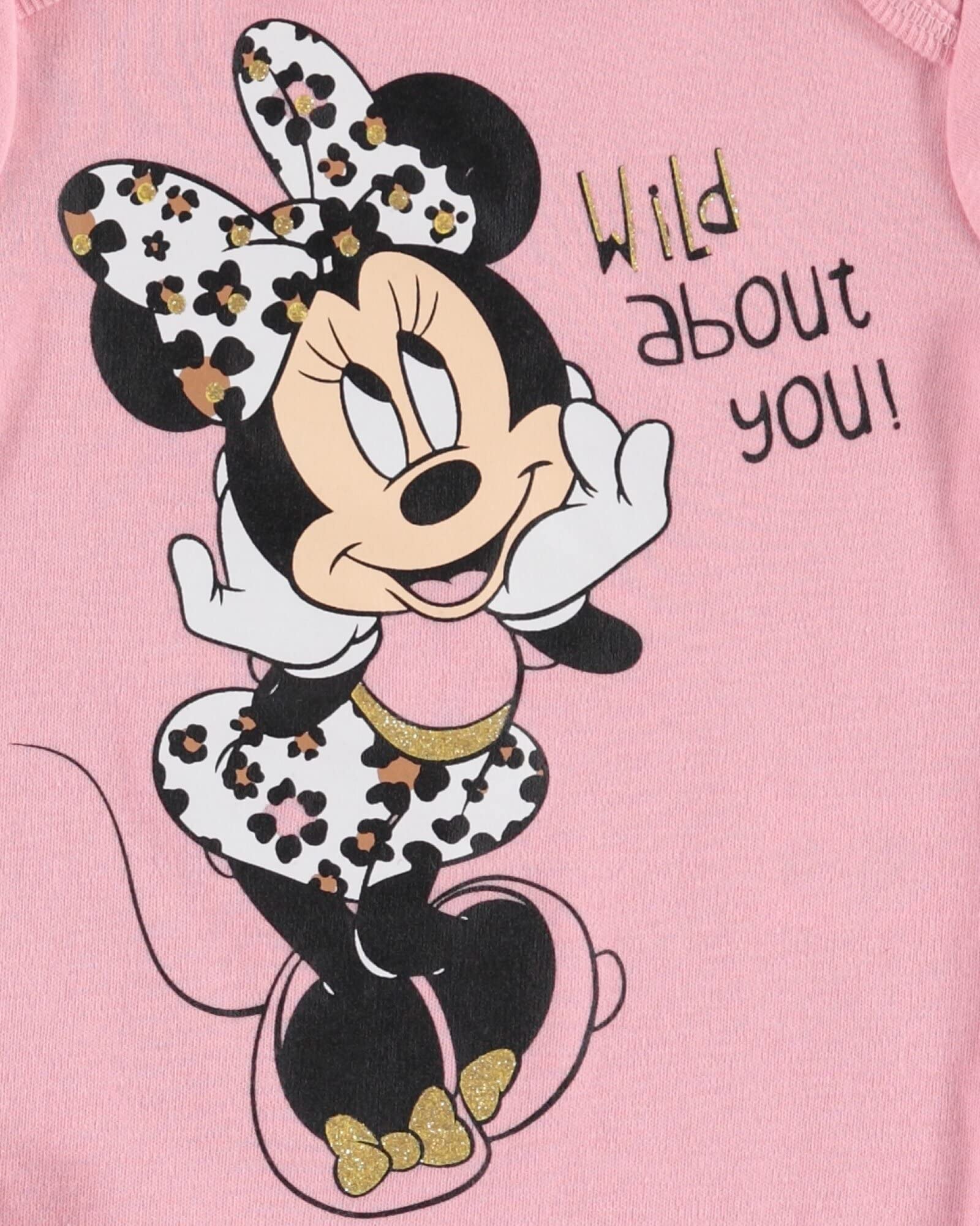 Disney Minnie Mouse Newborn Baby Girls 4 Piece Outfit Set: Bodysuit Pants Bib Hat Pink 0-3 Months
