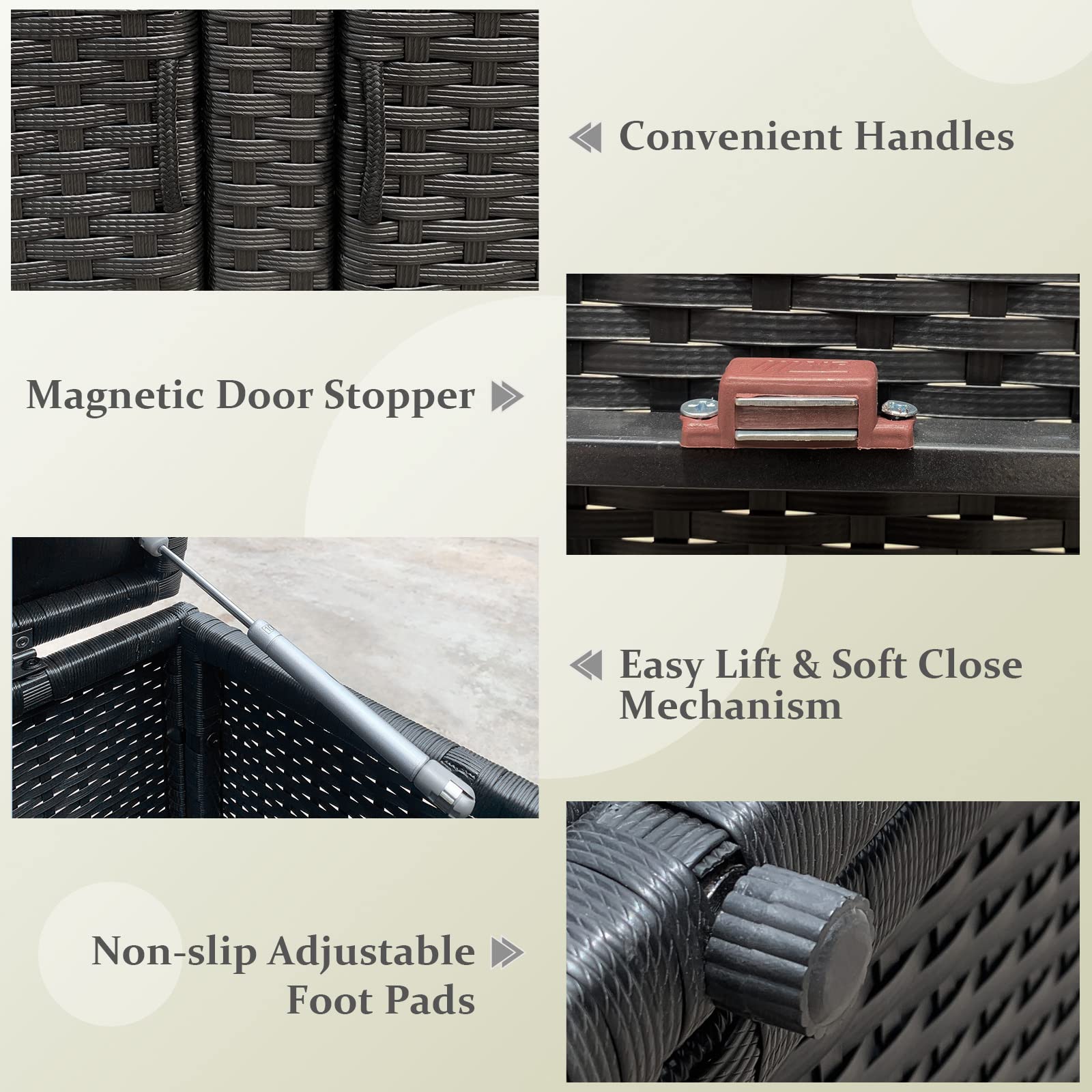 HAPPYGRILL Deck Box Outdoor Wicker Storage Box Cabinet, 88 Gallon Patio Rattan Storage Container Bin Box for Furniture Tools in Garden Balcony Porch Yard