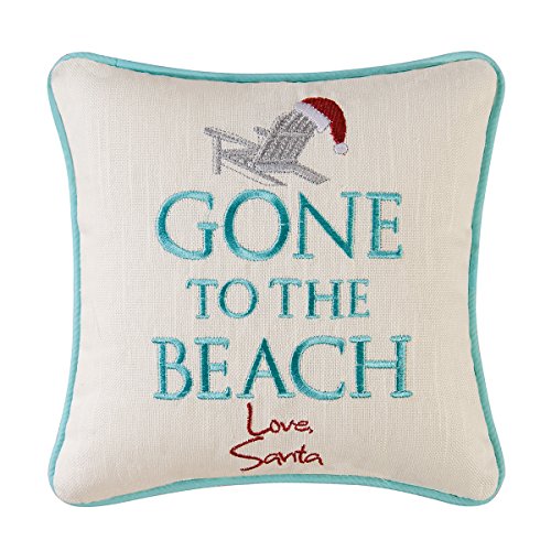 C&F Home Gone to The Beach Love Santa Coastal Holiday Embroidered Saying Cute Christmas Decor Decoration Accent Pillow 10 x 10 Multi