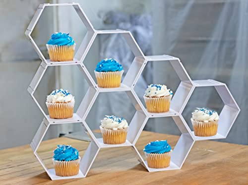 Kwirkworks Cupcake Stand -Unique Design Honeycomb Cupcake Holder |Create Several Styles with Different Combinations of Hexagon Shelf (White)