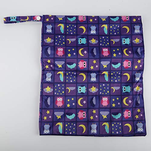 Sigzagor Wet Dry Bag Baby Cloth Diaper Nappy Insert Bag Reusable Washable (Moon Star Owls)
