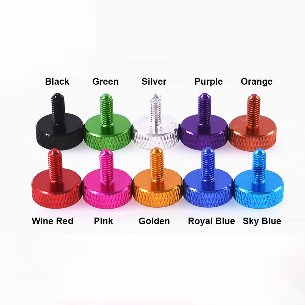 5pcs/lot M3 Knurled Colourful Aluminum Thumb Screws 5 6 8 10 12 16 20mm - 50mm Plain Head Hand Tighten Screws for Computer Case (Color : Silver, Size : 12mm)